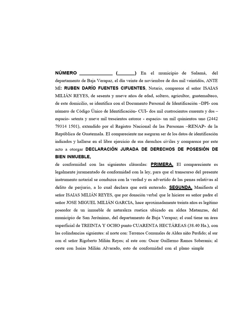 Declaraciones-Juradas - Derechos de Posesion | PDF | Guatemala | Justicia
