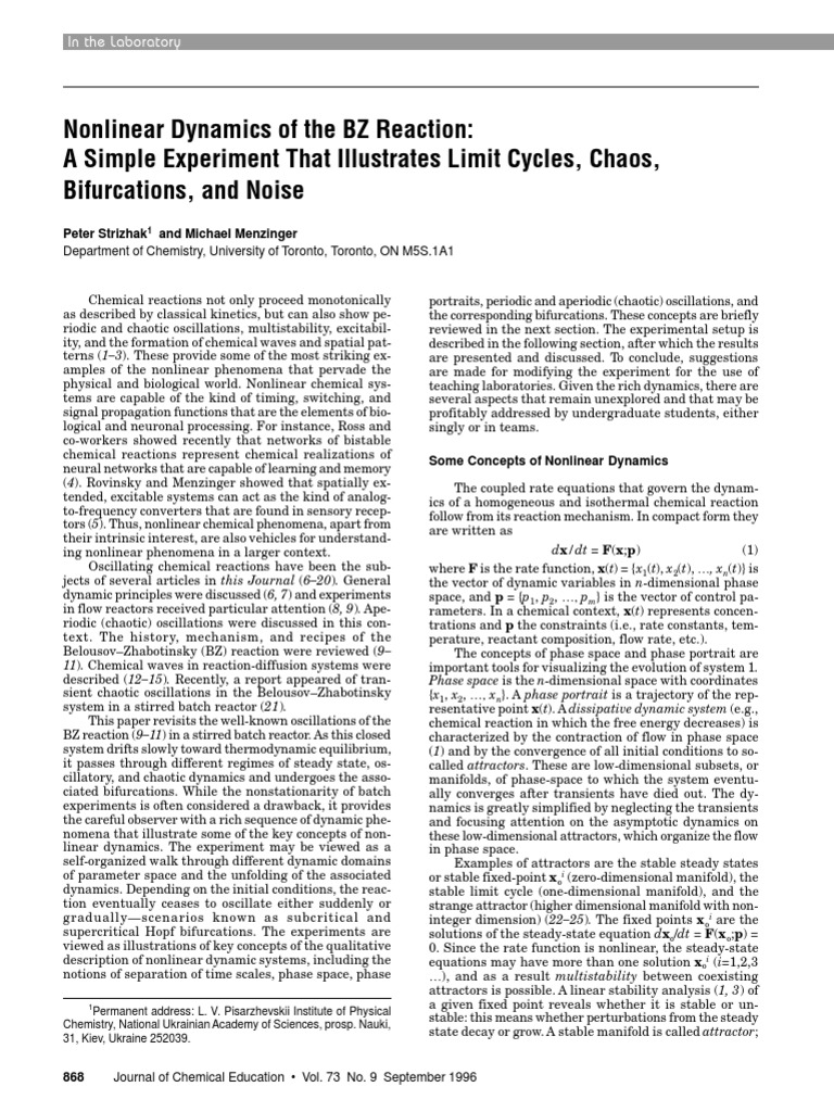 Nonlinear Dynamics of The BZ Reaction: A Simple Experiment That ...