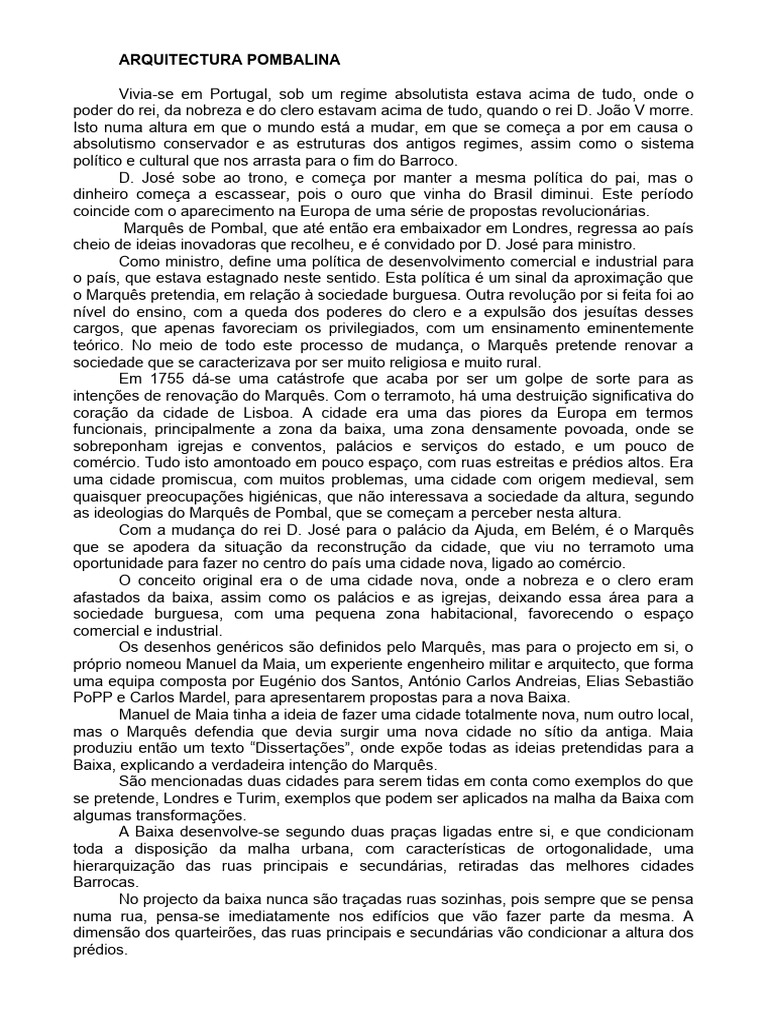 Características da Arquitetura Pombalina | PDF | Portugal | Lisboa