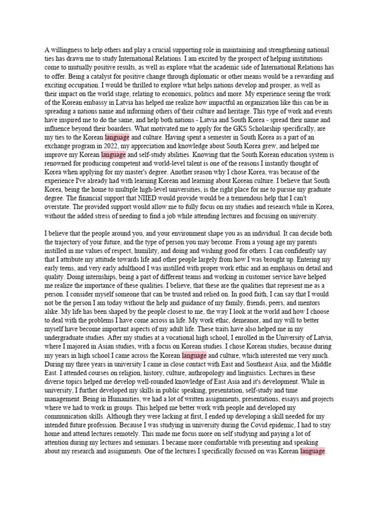 Personal Statement | PDF | South Korea | World Politics