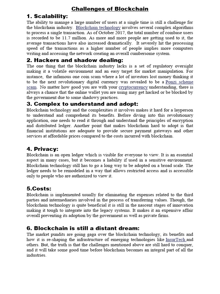 Key Challenges Facing Blockchain Technology | PDF | Cryptocurrency | Market (Economics)