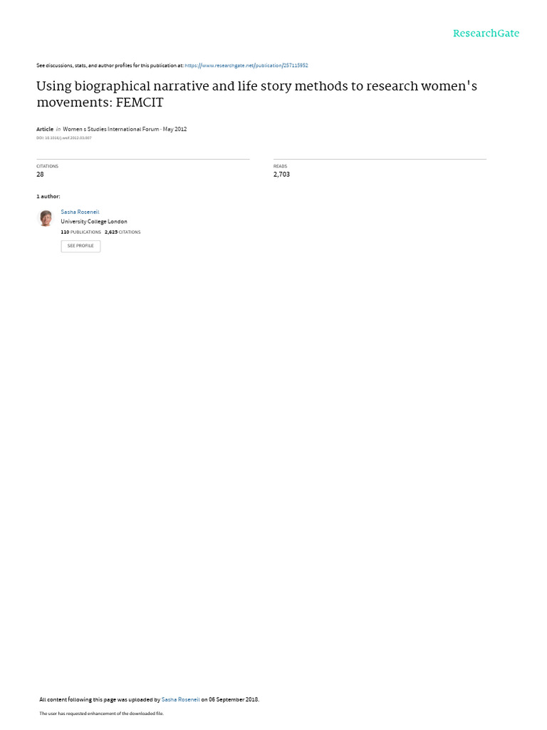 Using Biographical Narrative and Life Story Method | PDF | Narrative ...