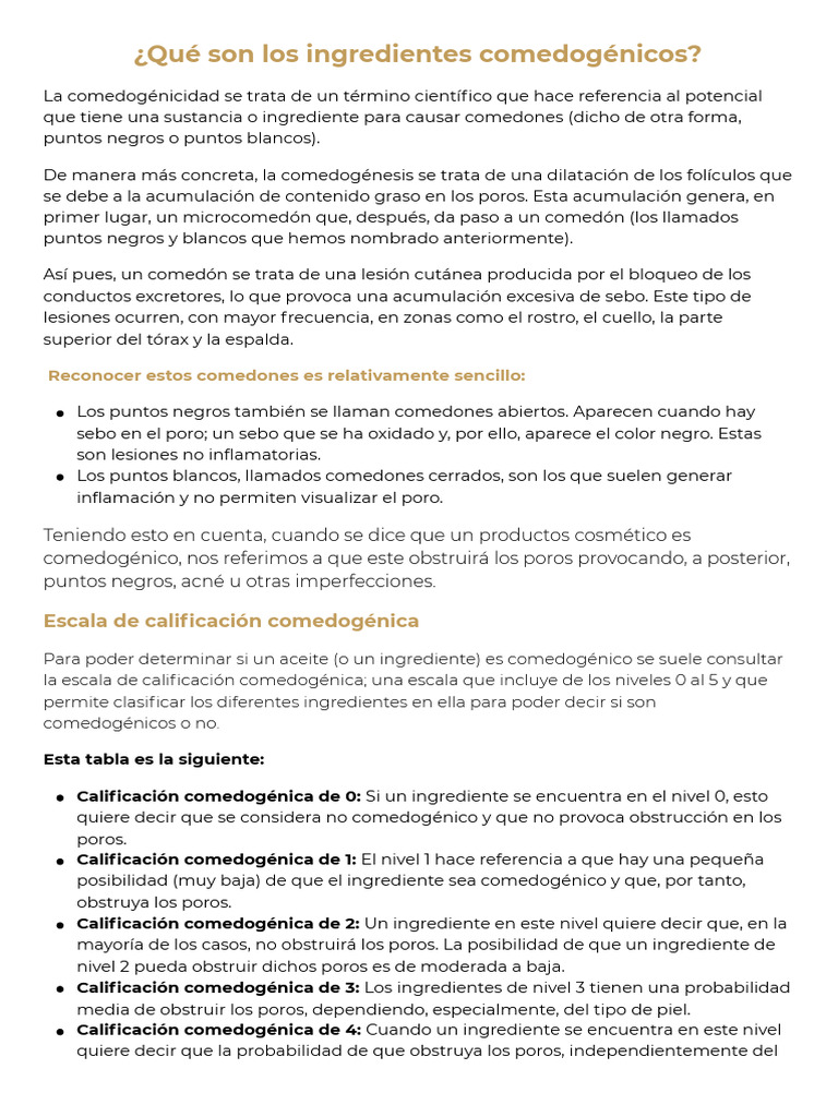 %BFQu%E9+son+los+ingredientes+comedog%E9nicos | PDF