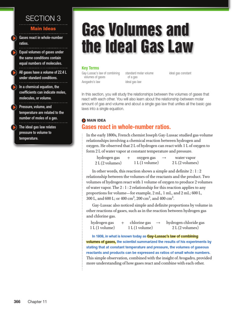 11.3 Gas Volumes & The Ideal Gas Law | PDF