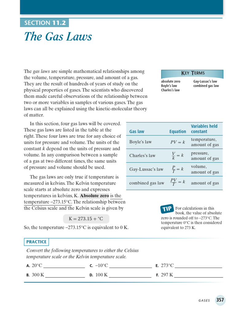 11.2 The Gas Laws (SUMMARY) | PDF | Gases | Temperature