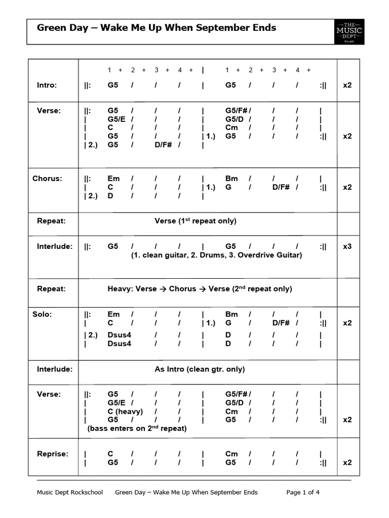 Green Day Wake Me Up When September | PDF | Song Structure | Musical Forms Green Day Wake Me Up When September | PDF | Song Structure | Musical Forms