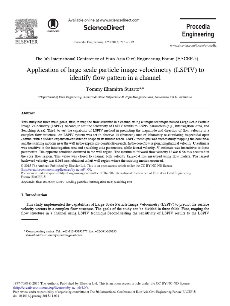 Application of Large Scale Particle Image Velocime | PDF | Reynolds Number | Velocity