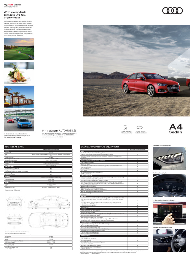 Audi A4 Sedan Spec Sheet Mar 2022 | PDF | Headlamp | Audi
