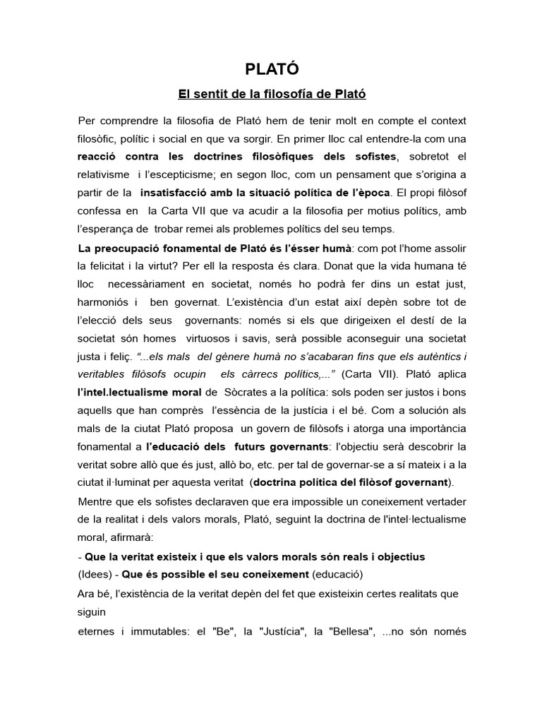 Plató. Explicació Del Mite de La Caverna | PDF