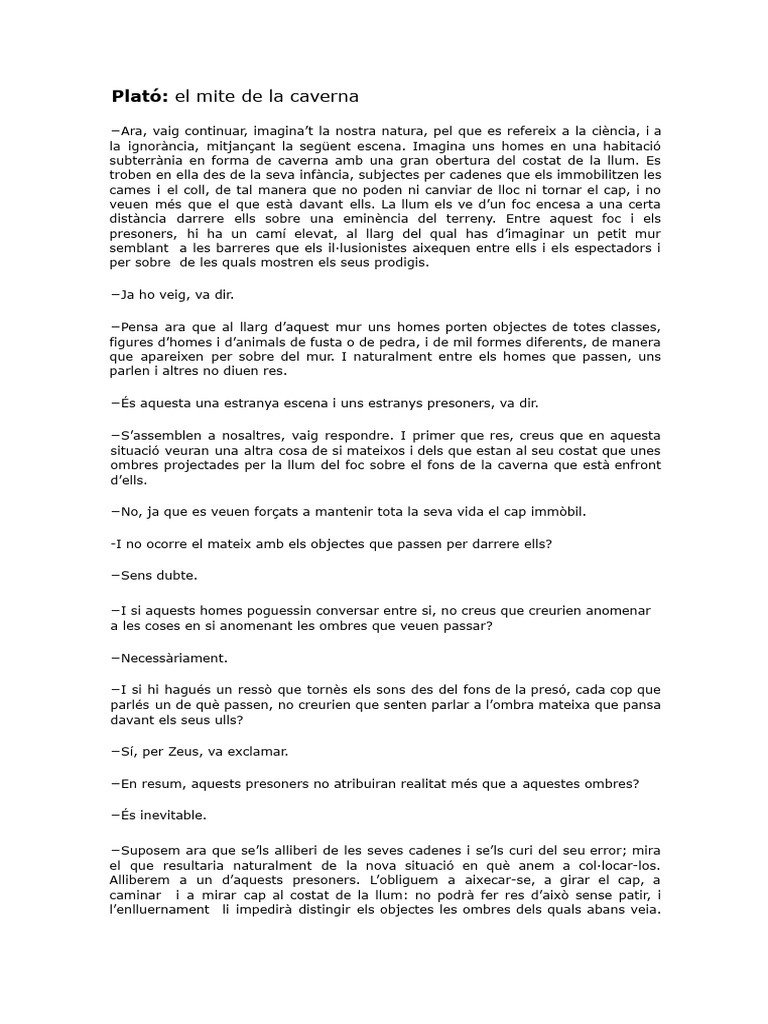 Plató. Mite de La Caverna | PDF