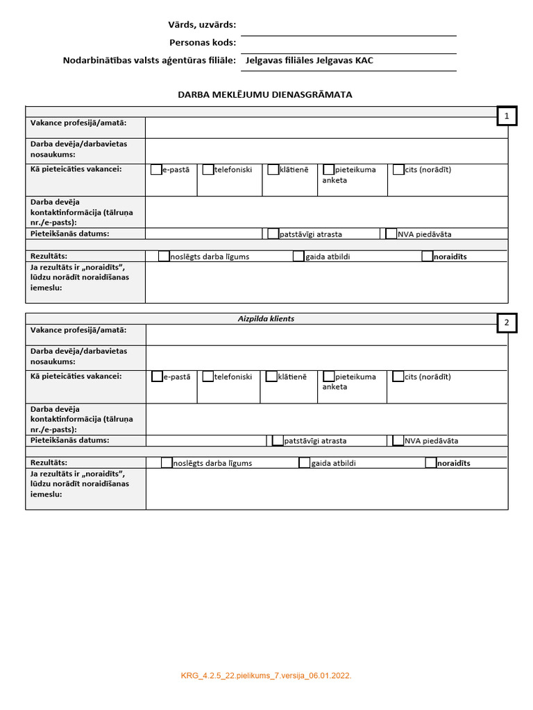Darba Meklējumu Dienasgrāmata | PDF