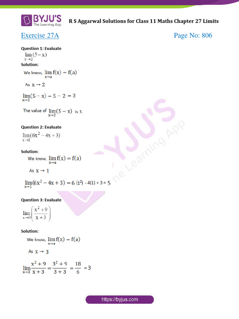 R S Aggarwal Solution Class 11 Maths Chapter 27 Limits | PDF | Mathematics