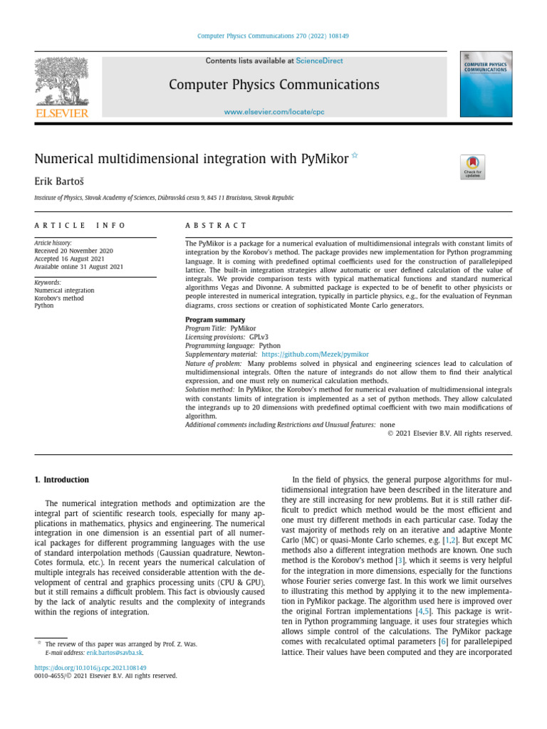 Physics Korobov Method | PDF | Numerical Analysis | Integral