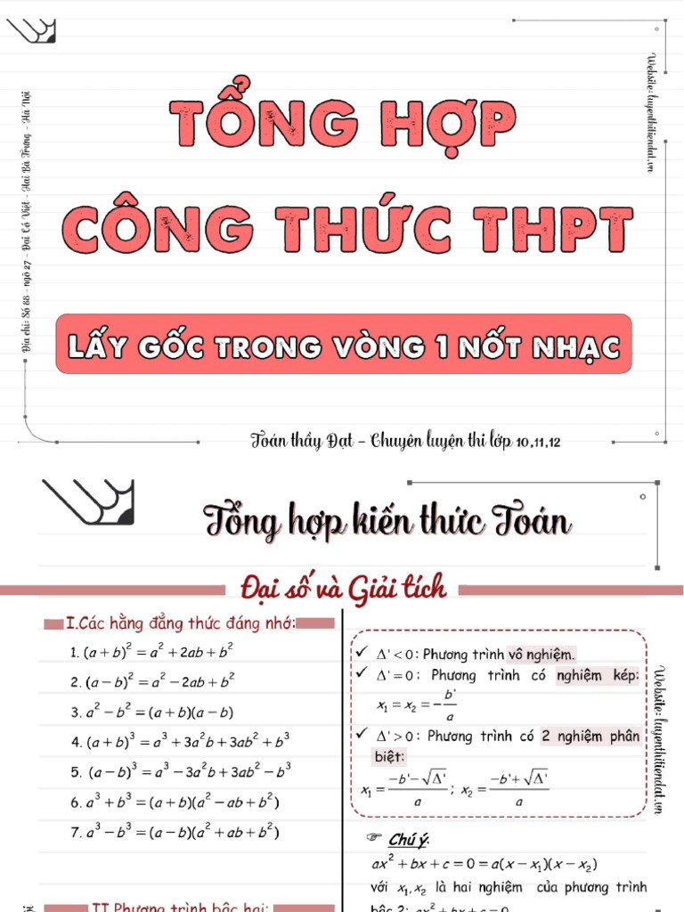 T NG H P Công TH C Toán 12 | PDF