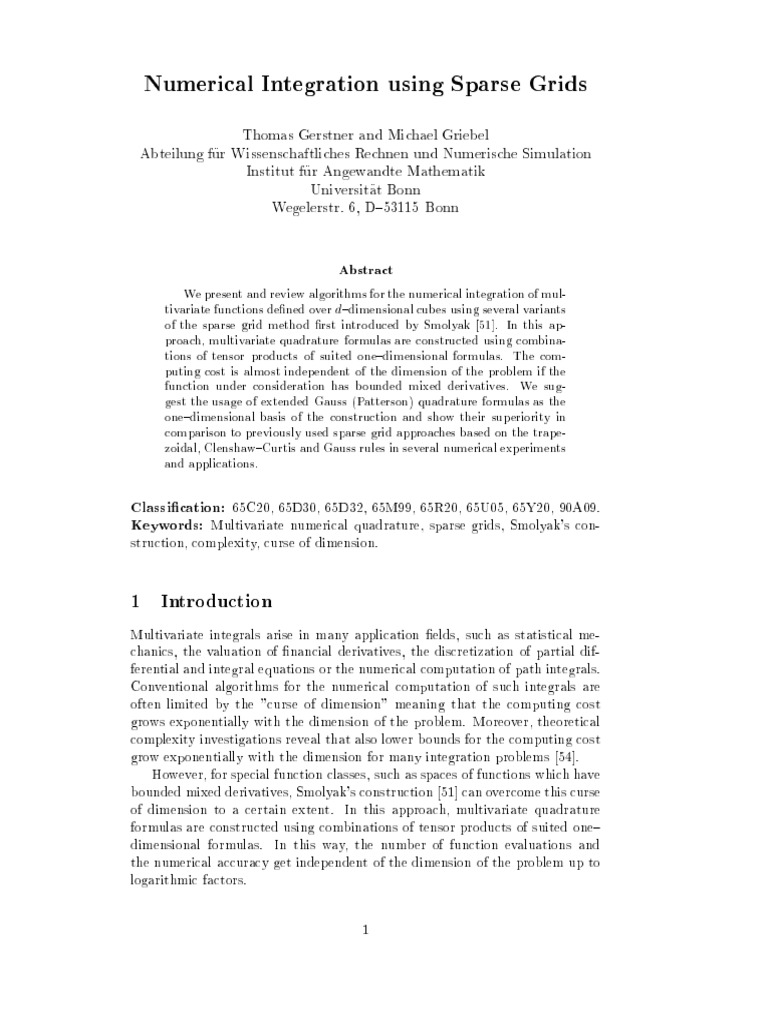 Numerical Integration Using Sparse Grids Pdf Mathematics Algorithms