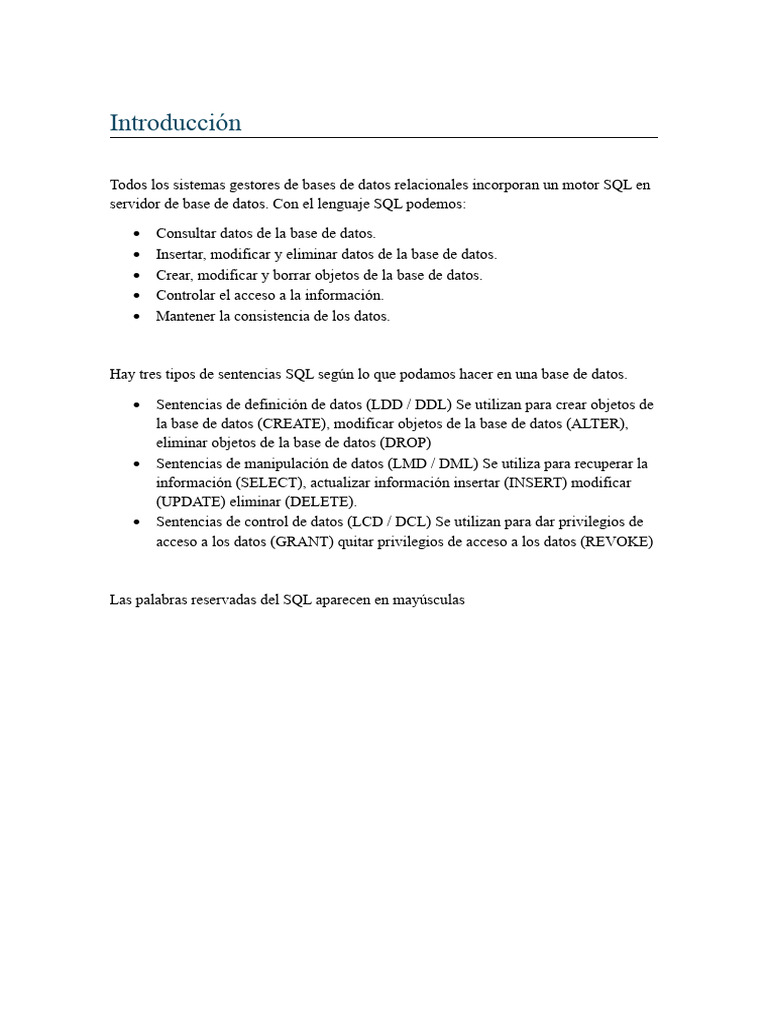 Lenguaje SQL | PDF | SQL | Gestión de datos