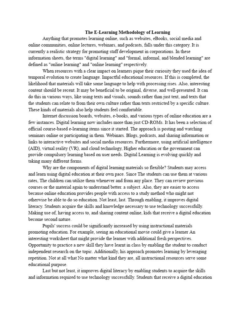 The E-Learning Methodology of Learning | PDF | Educational Technology ...