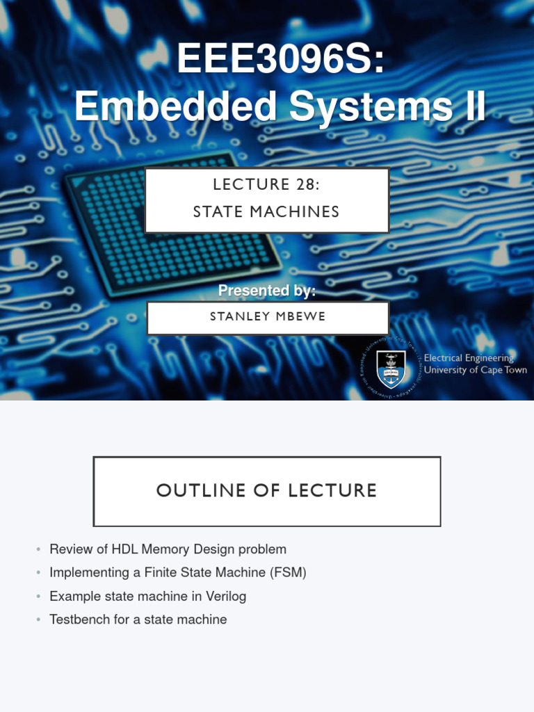EEE3096S 2023 Lecture 28 State Machines | PDF | Hardware Description Language | Input/Output