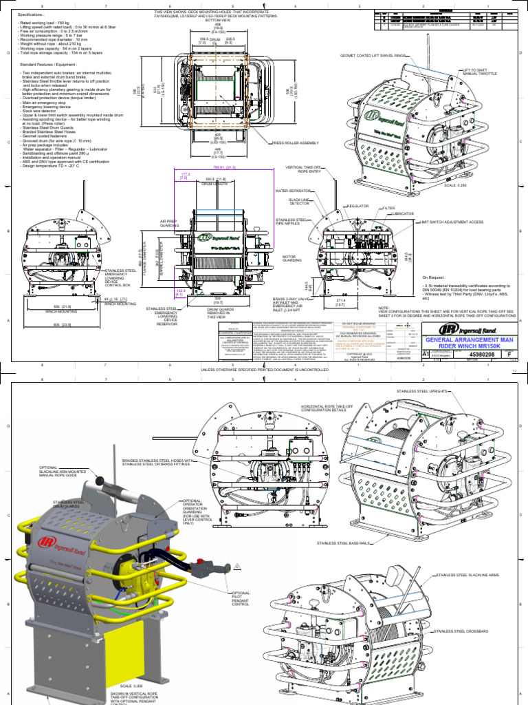 MR150K GA Drawing 45980208 - F | Download Free PDF | Rope | Wire