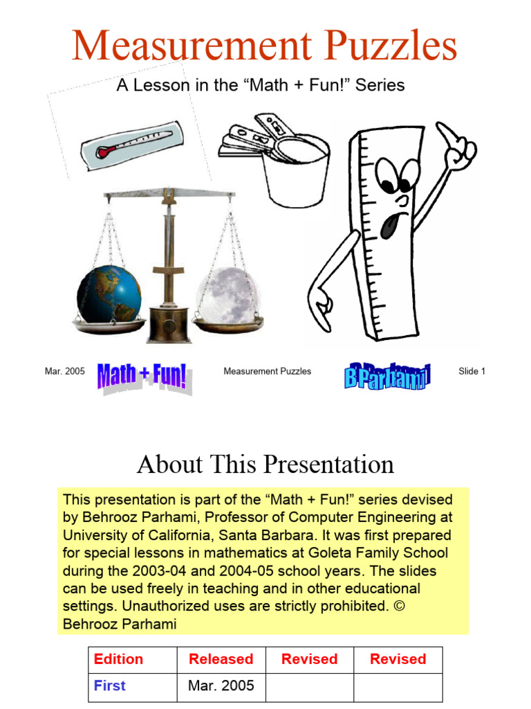 f38 Measurement Puzzles | PDF | Weight | Weighing Scale