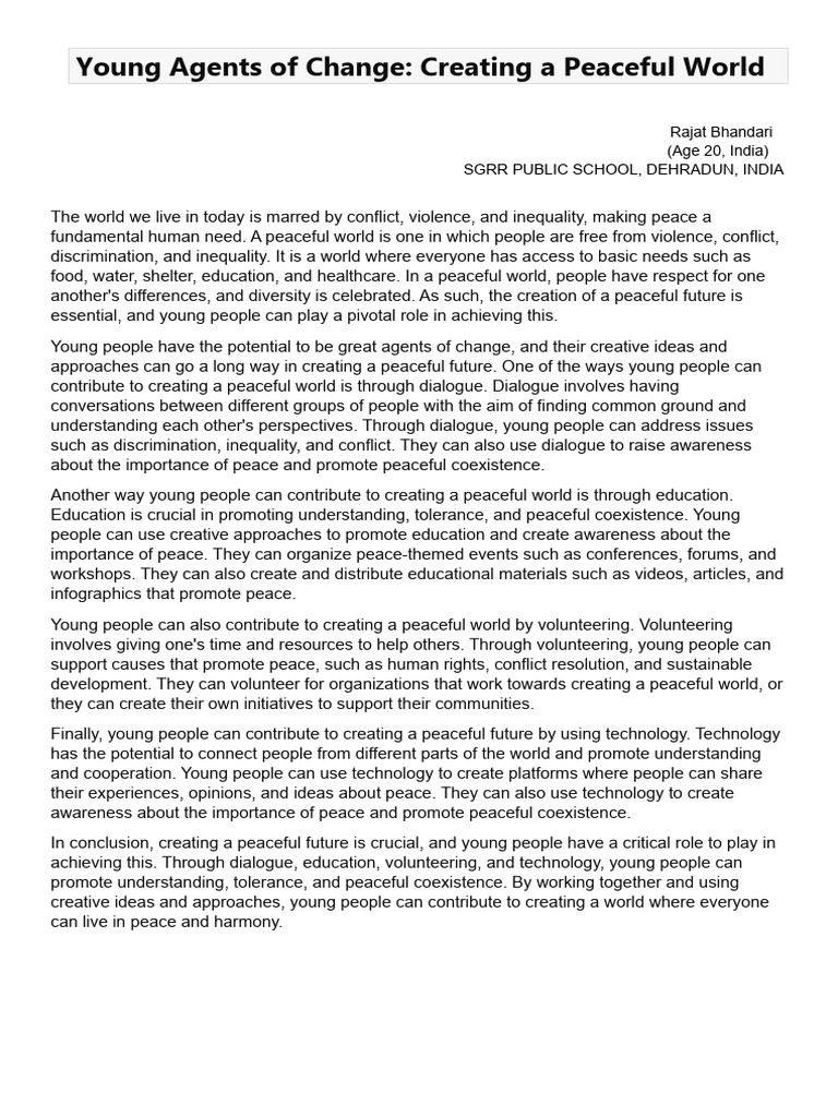 Young Agents of Change | PDF | Peace | Social Inequality