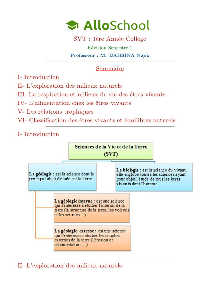 Revision Semestre 1 SVT 1ac | PDF