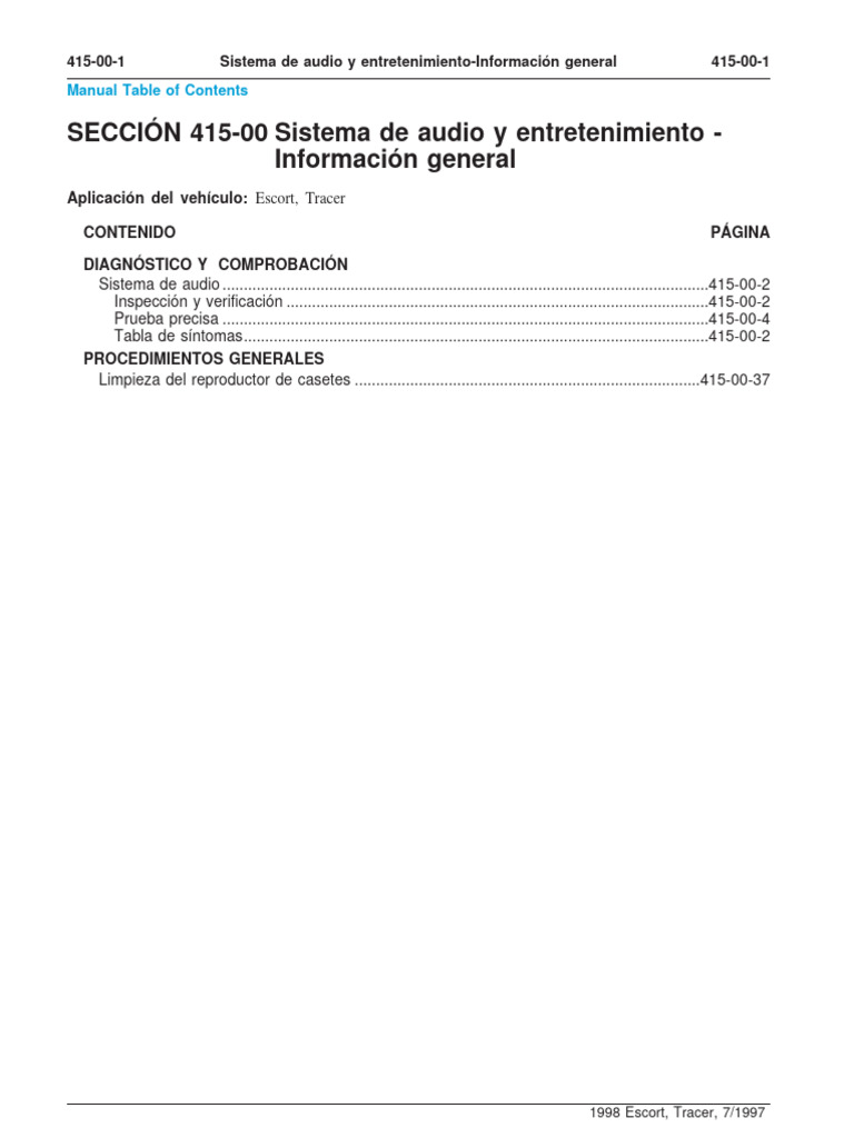 Secci ON 415-00 Sistema de Audio y Entretenimiento - Informaci On ...