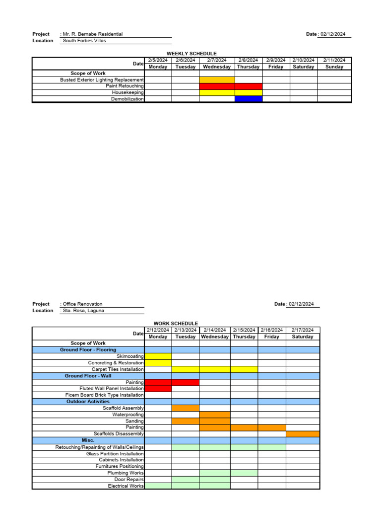 Project Weekly Schedules - 021224 | PDF | Wall | Concrete