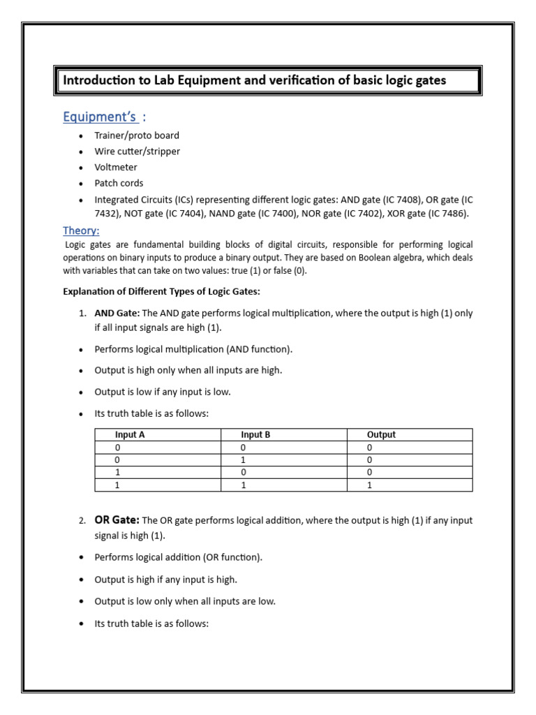 DLD Lab | PDF | Logic Gate | Electronic Circuits