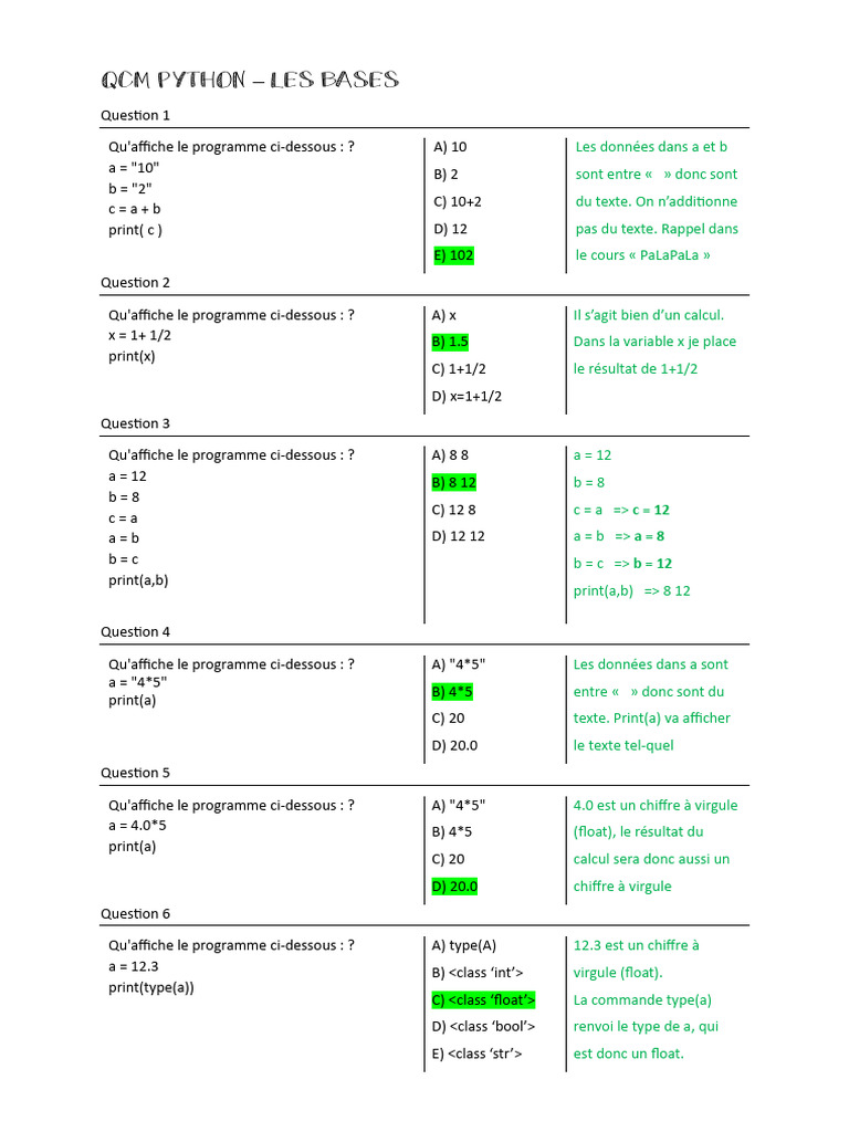 2deSNT-1-3 - QCM PYTHON - Correction | PDF | Informatique ...