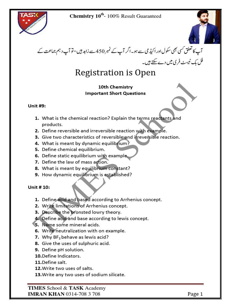 Chemistry 10th Imp Short & Long Questions 2024 | PDF | Acid | Alkane