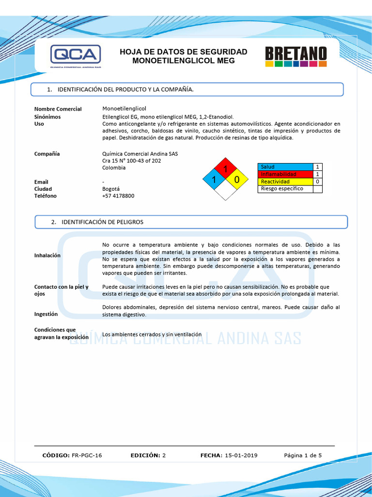 Hs. Monoetilenglicol Qca 1 | PDF | Residuos | Agua