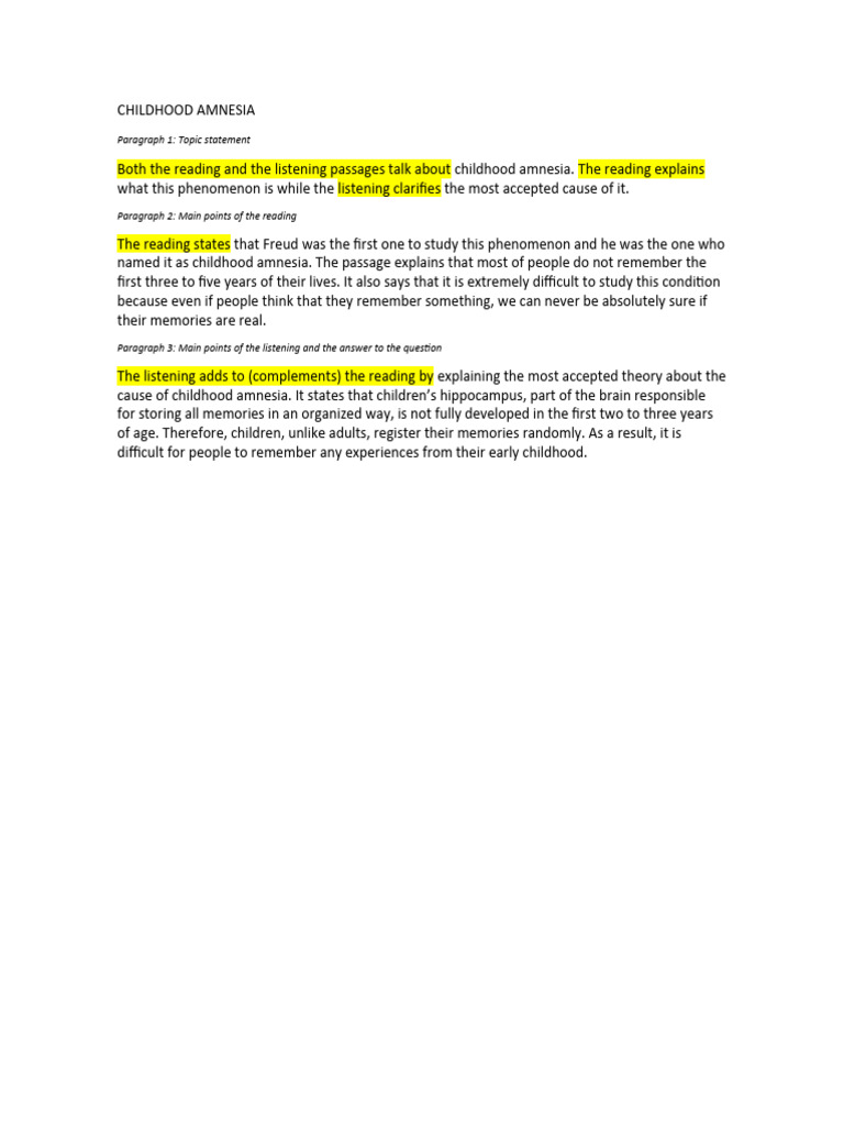 Childhood Amnesia Pdf