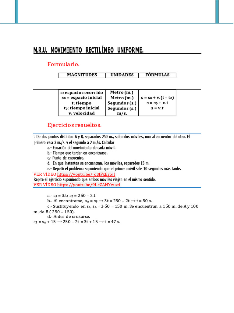 Movimiento Rectilineo Uniforme - Mru - 1 | PDF | Tren | Velocidad
