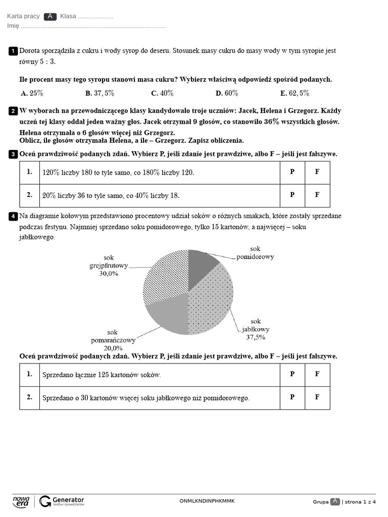 Procenty Karta Pracy | PDF