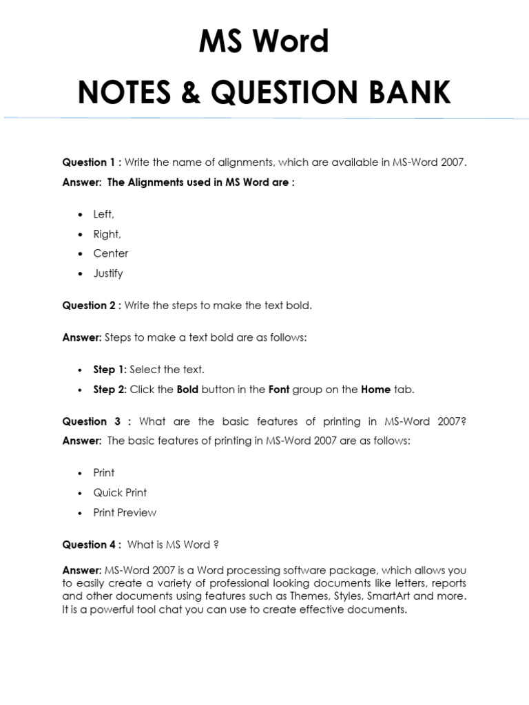 NOTES - MS-WORD Class 9 | PDF | Microsoft Word | Software