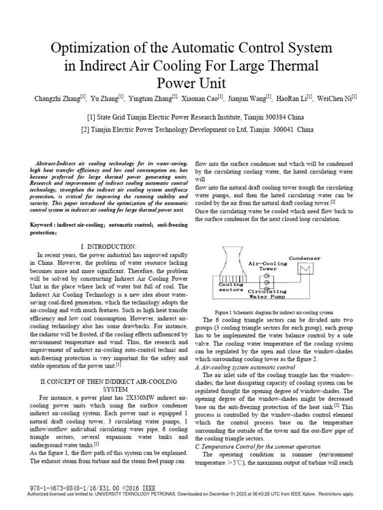Optimization of The Automatic Control System in Indirect Air Cooling ...