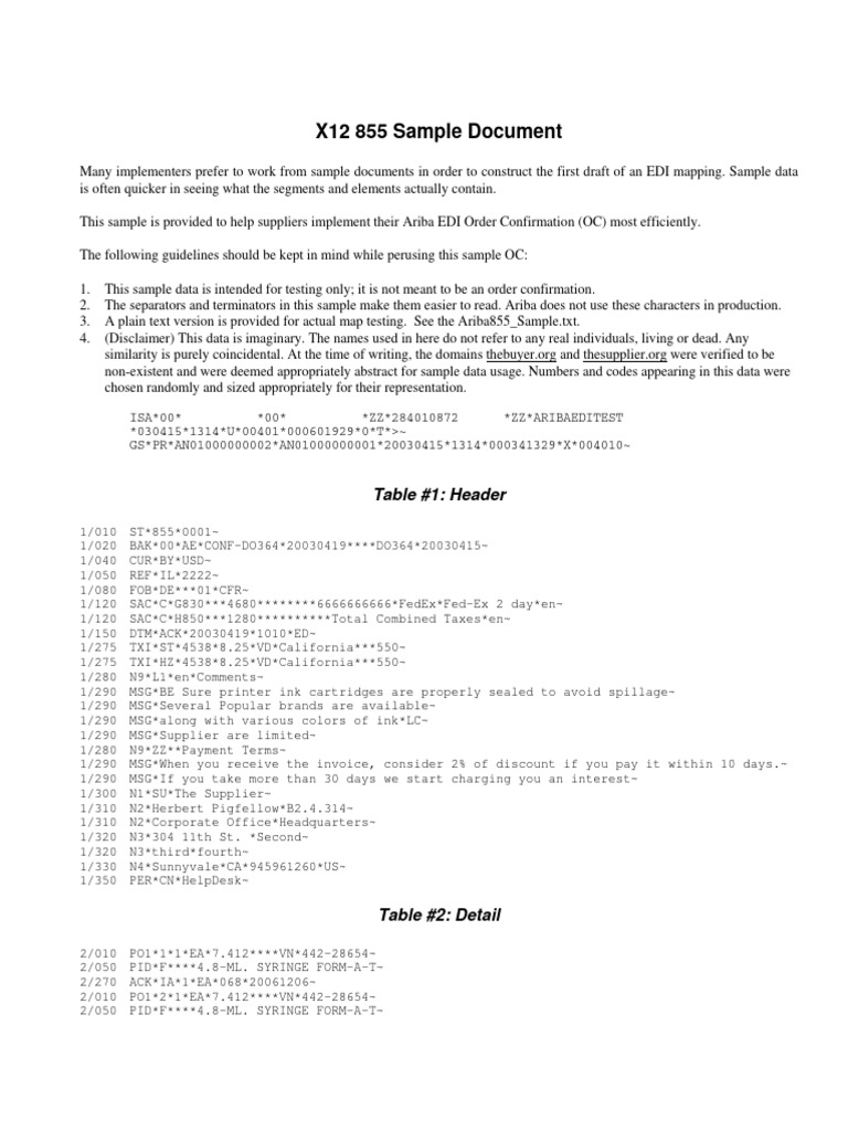 Ariba EDI 855 Order Confirmation Sample | PDF | Business | Computer Data