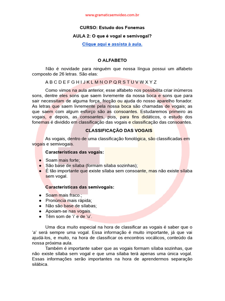 Aula 2 - O Que É Vogal | PDF | Vogal | Fonema