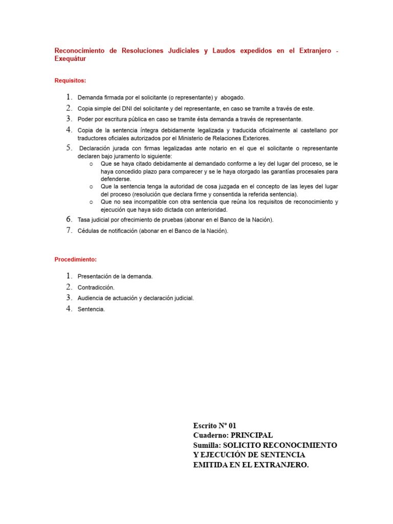Demanda Exequatur | PDF | Sentencia (ley) | Demanda judicial