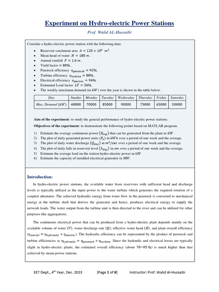 Experiment On Hydro-Electric Power Station | PDF | Power Station ...