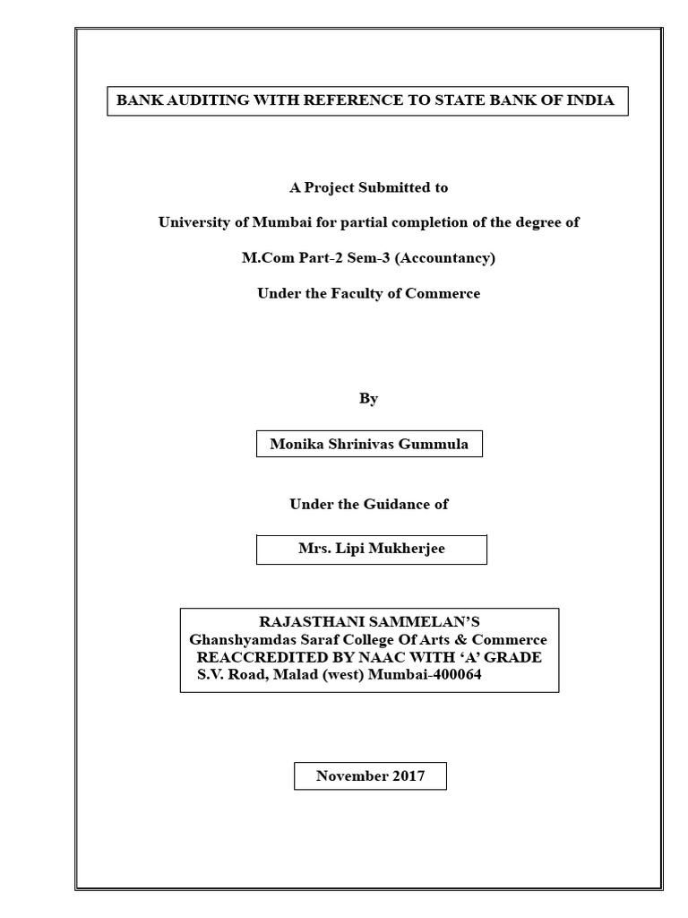 Bank Auditing Project BLACK BOOK Final | PDF | Audit | Internal Audit