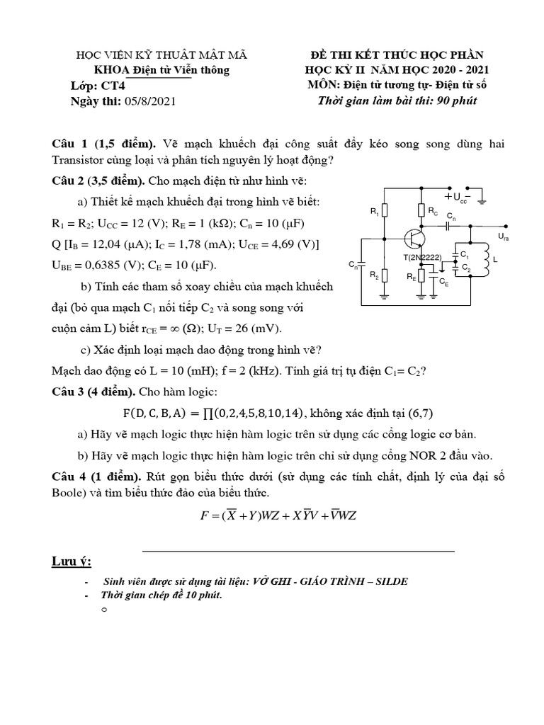 CT4 - ĐIỆN TỬ TƯƠNG TỰ-ĐIỆN TỬ SỐ | PDF