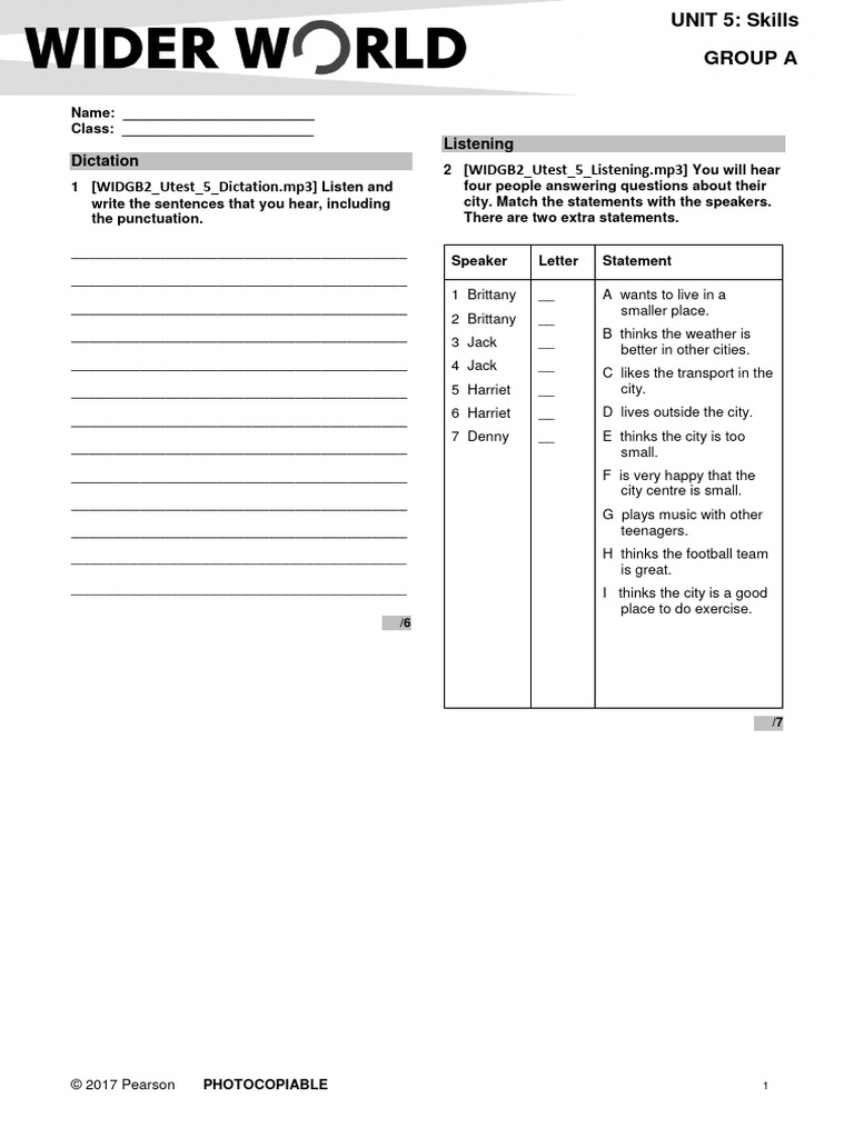 Wider World 2 Unit 5 Skills Test | PDF | Grandparent
