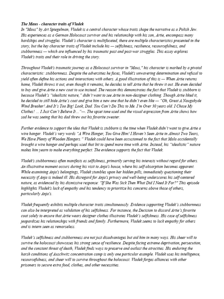 The Maus - Character Traits of Vladek | PDF | Psychological Resilience ...