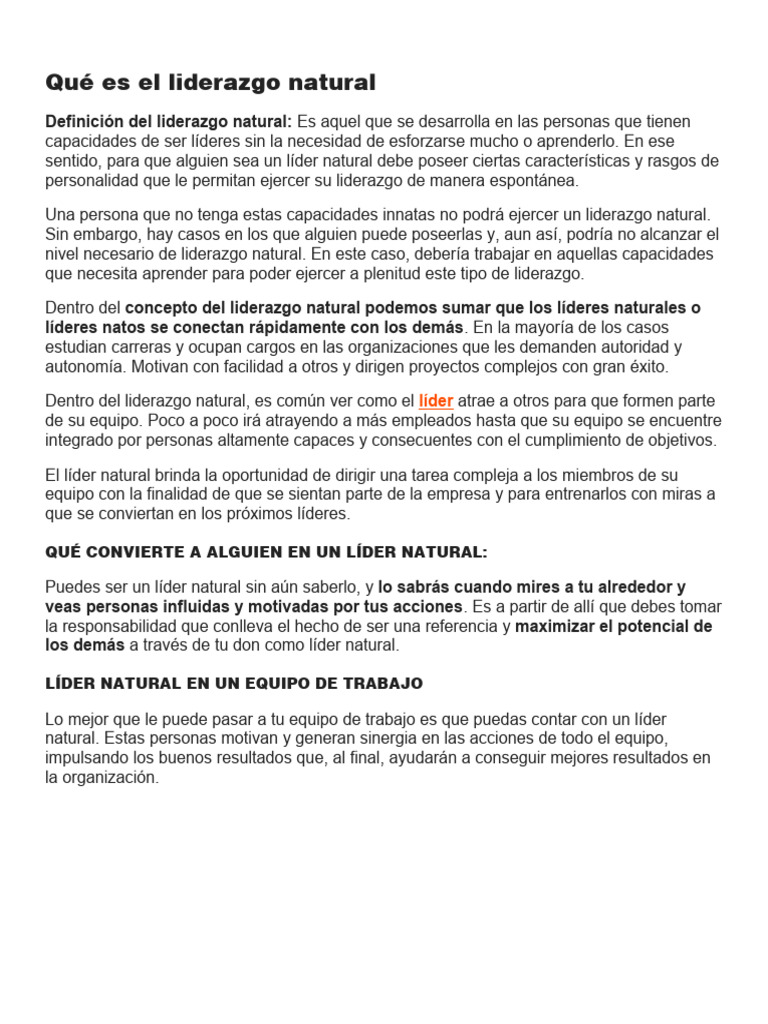 Definición y características del liderazgo natural | PDF | Liderazgo ...