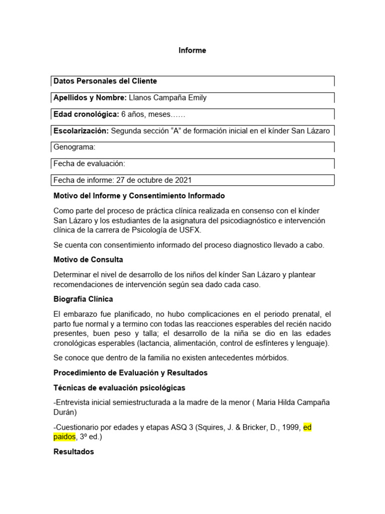 Informe clinica | PDF