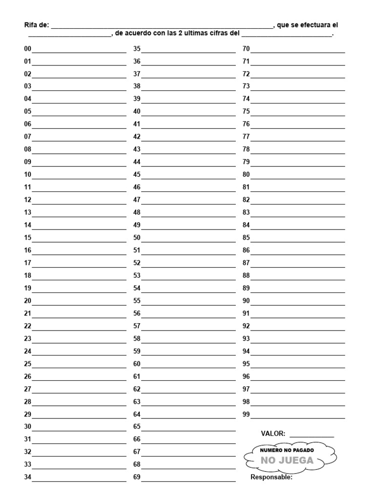 Tablero para Rifa del 00 al 99 | PDF