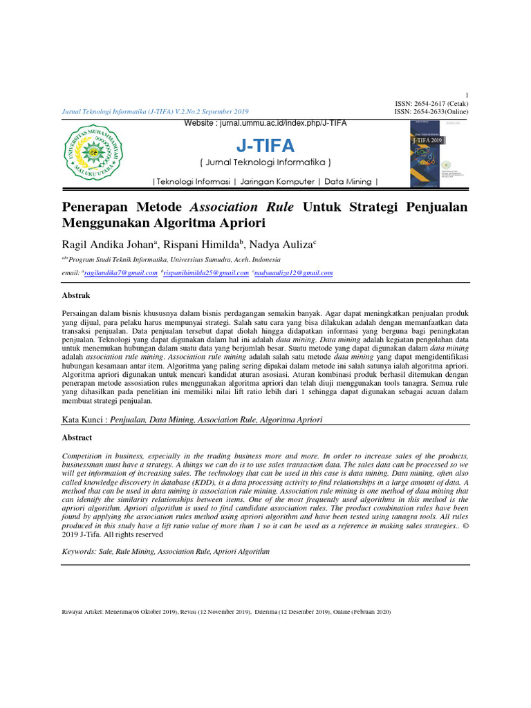 Penerapan Metode Association Rule Untuk Strategi Penjualan Menggunakan Algoritma Apriori | PDF ...