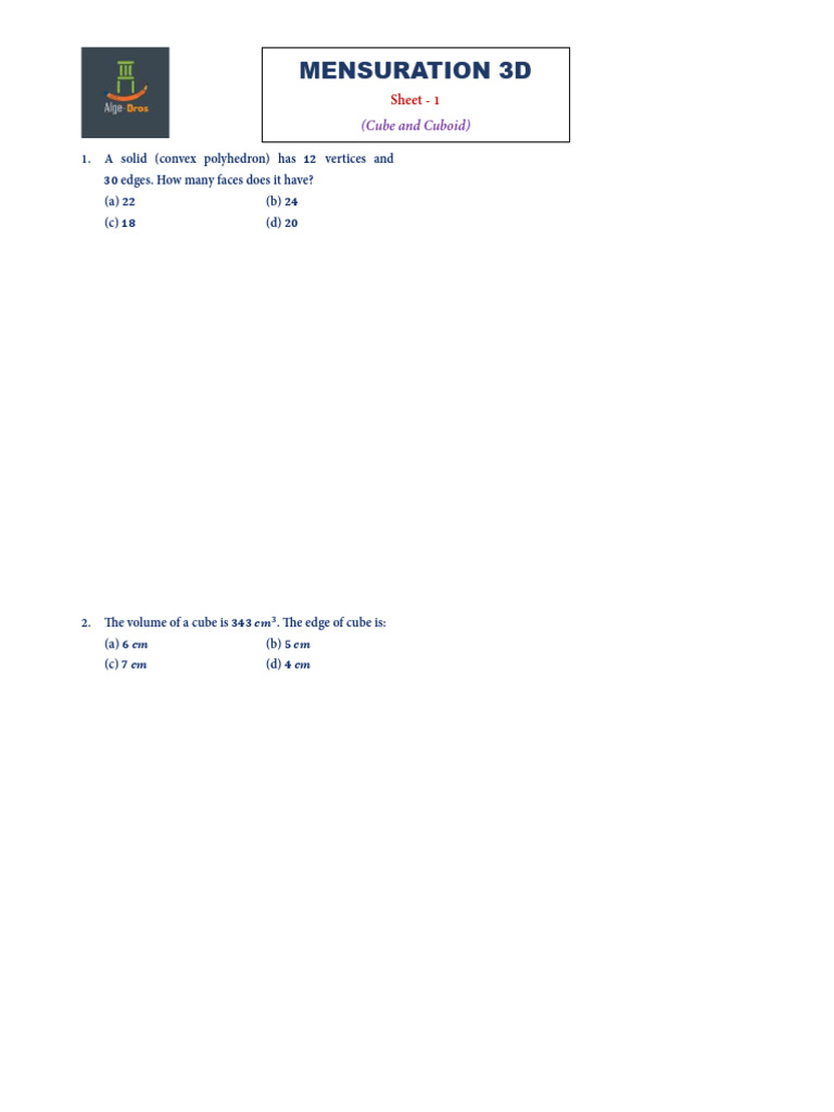 M3D Solution Sheet - 1 | Download Free PDF | Length | Ratio